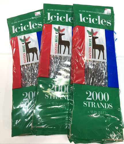 Christmas Tree Silver Tinsel Icicles Strands 3 boxes 2000 Strands Per ...