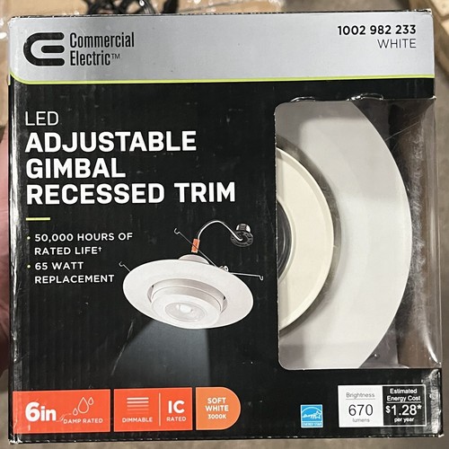 Commercial Electric Adjustable Angle LED Recessed Trim Gimble Light ...