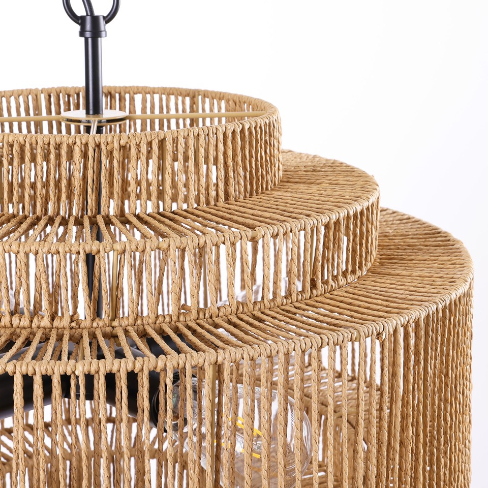 Boho Rattan Chandelier Light 4(6)-Light Large Hand Woven Pendant Light ...