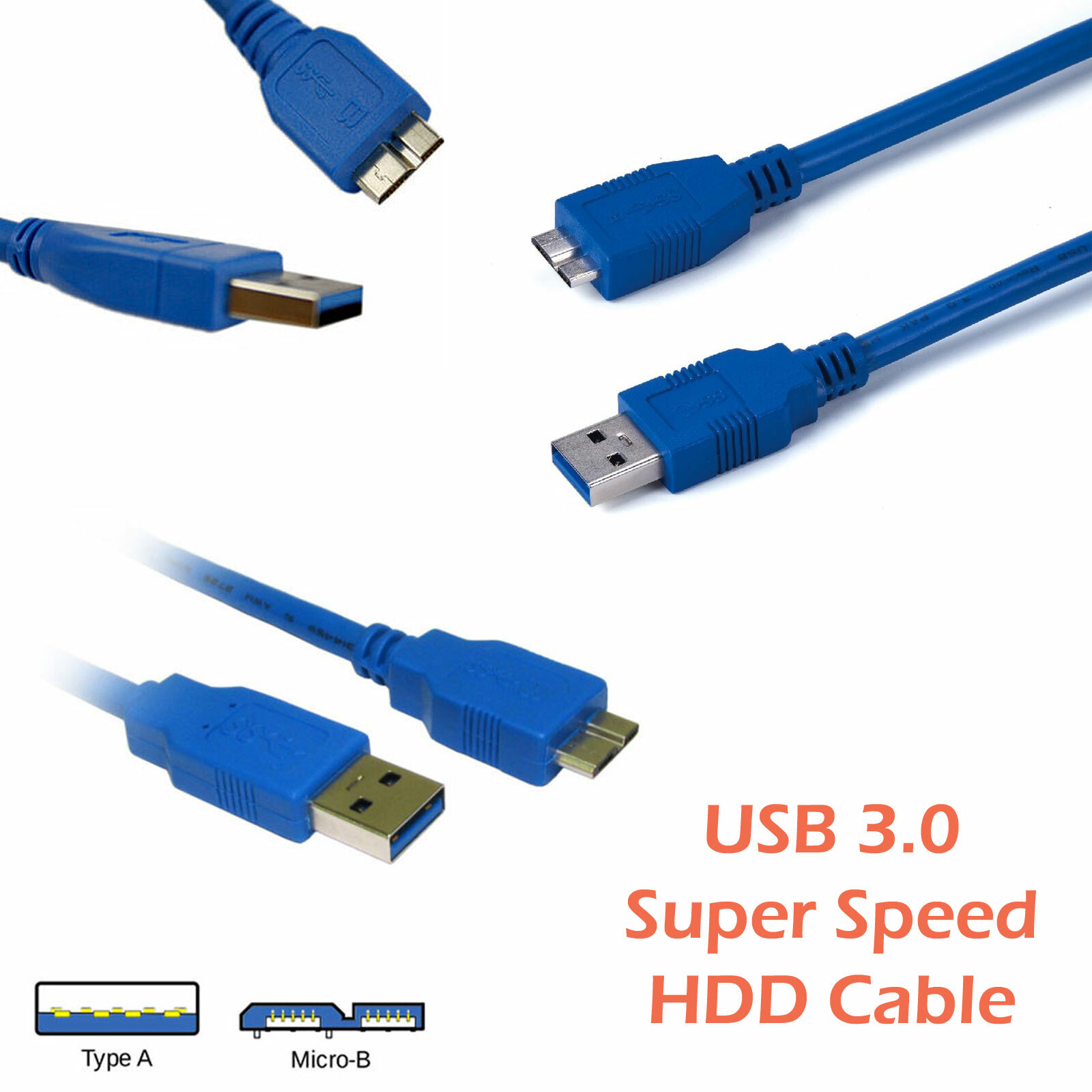 Micro USB 3.0 Cable For WD Seagate Toshiba Samsung External Hard Drive ...