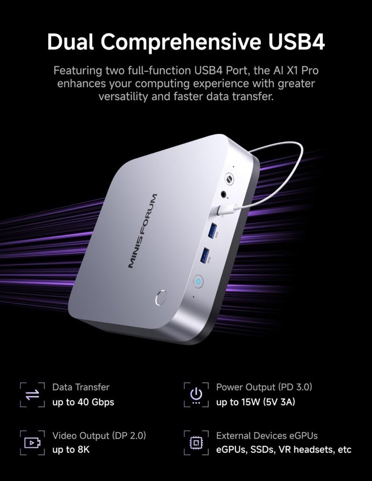 MINISFORUM AI X1 Pro-370 Mini PC Ryzen AI 9, 64GB RAM, 1TB SSD, Radeon ...