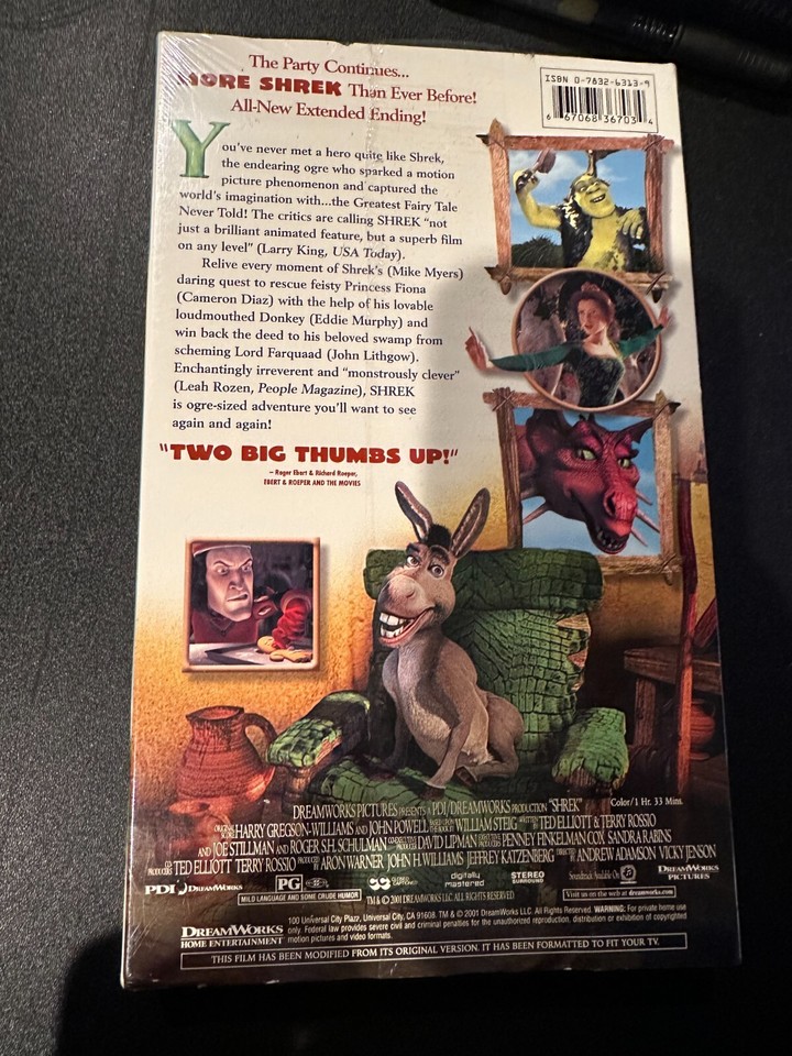 Unopened & Factory Sealed SHREK VHS Tape Special Edition Videocassette ...
