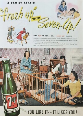 1947 7UP Soda Vintage Ad A Family Affair Baby in Playpen | eBay