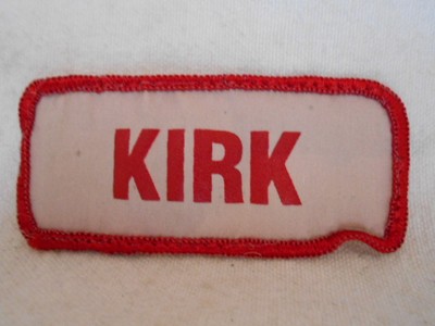 KIRK USED SILK SCREEN NAME PATCH TAG RED ON GREY | eBay