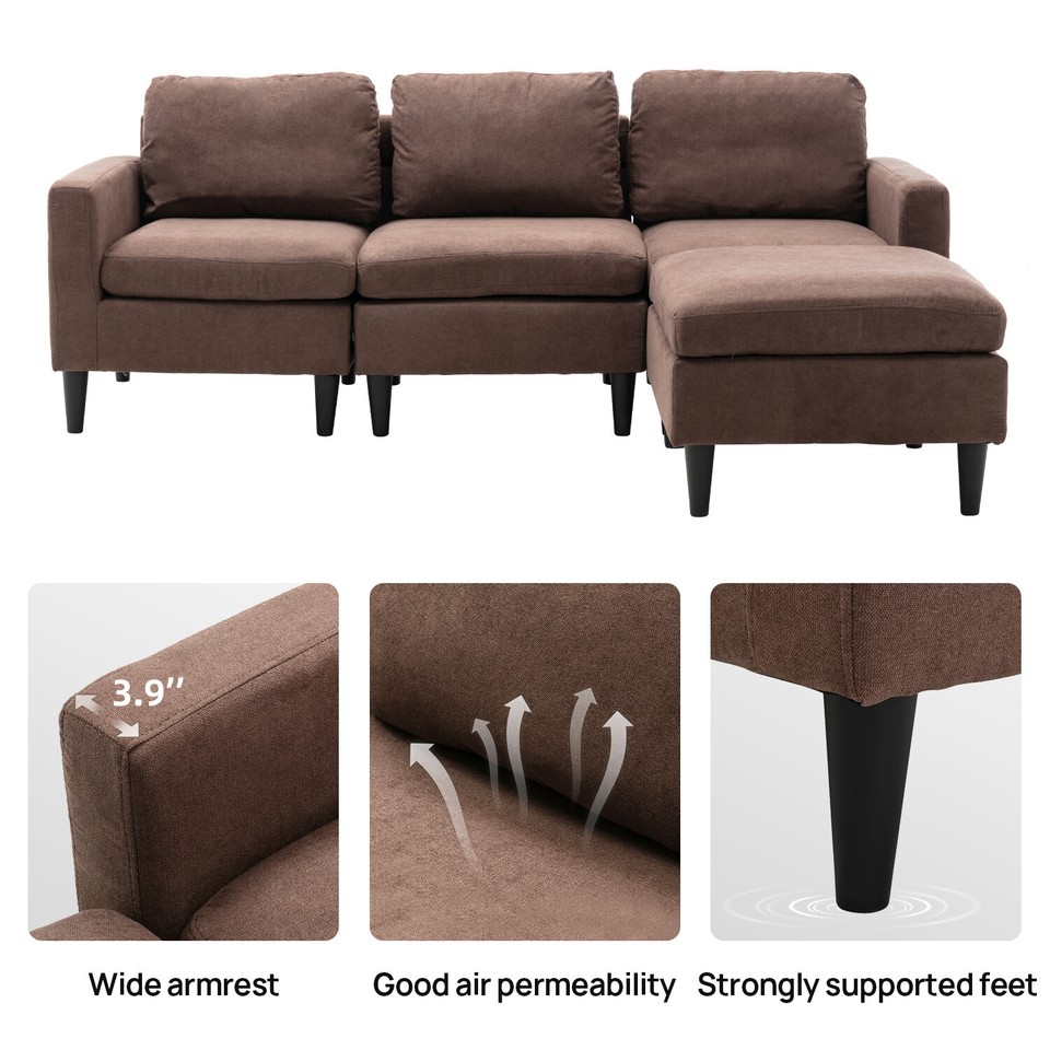 3 Seat Modern Sectional Sofa Couch Sofa Set w/ L-Shaped Chaise for ...