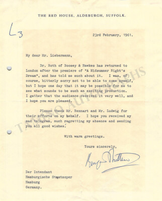 Britten, Benjamin - Typed Letter Signed 1961 | eBay UK