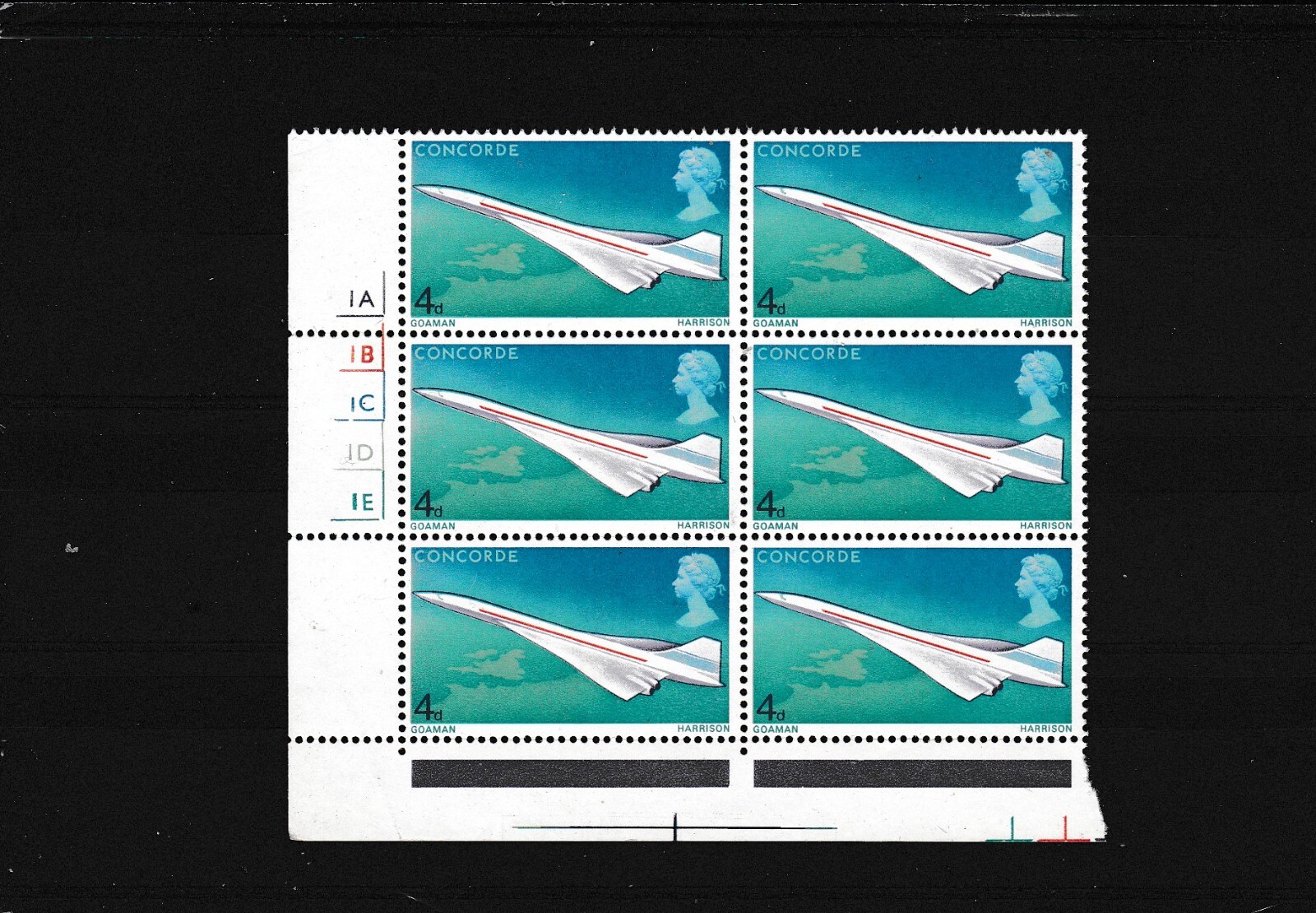 GB STAMPS 1969 CONCORDE FIRST FLIGHT 4d SG.784 CYLINDER BLOCK OF 6 MINT ...