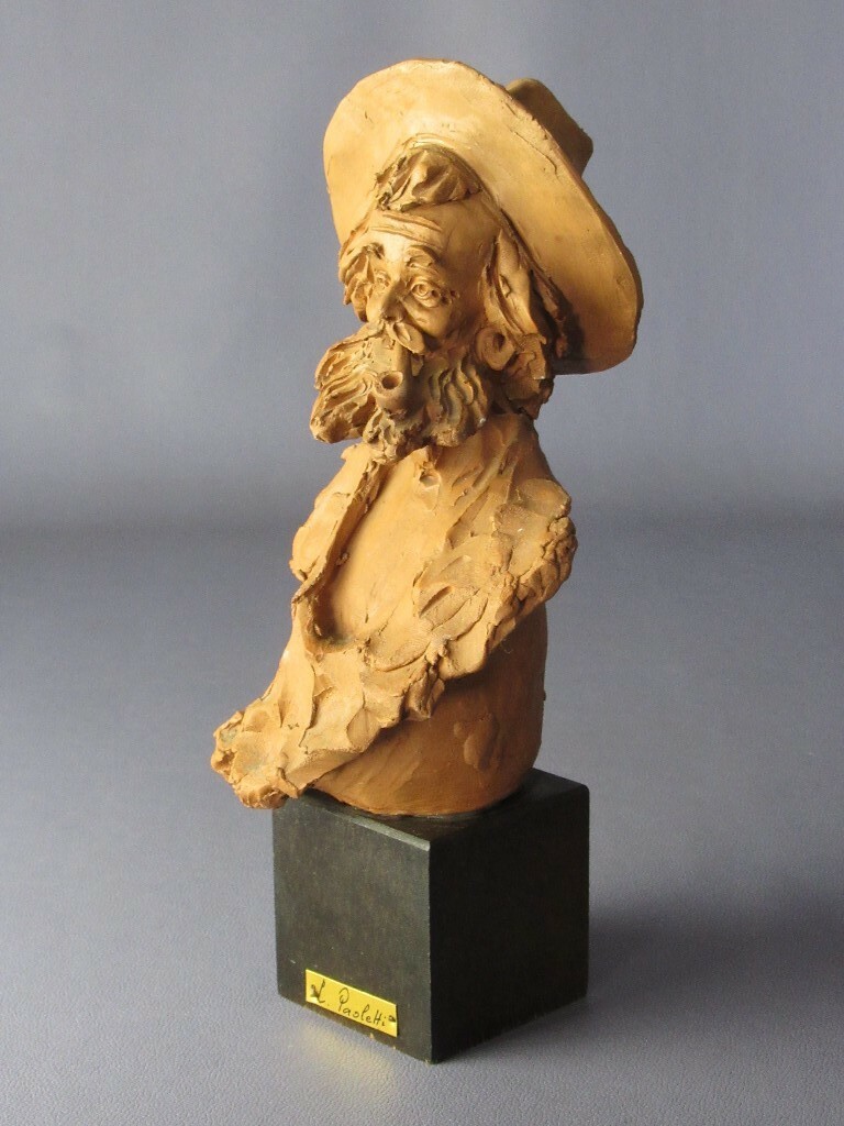 LUIGI PAOLETTI VINTAGE STATUA IN TERRACOTTA BUSTO UOMO CON PIPA EPOCA ...