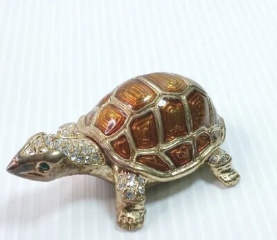 CRYSTAL BEJEWELED ENAMEL Turtle HINGED TRINKET / PILL JEWELRY BOX | eBay