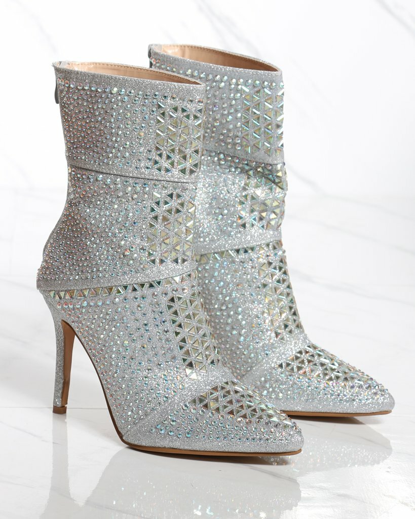 New Women's Bling Rhinestone Embellished Tall Ankle Boot Booties ...
