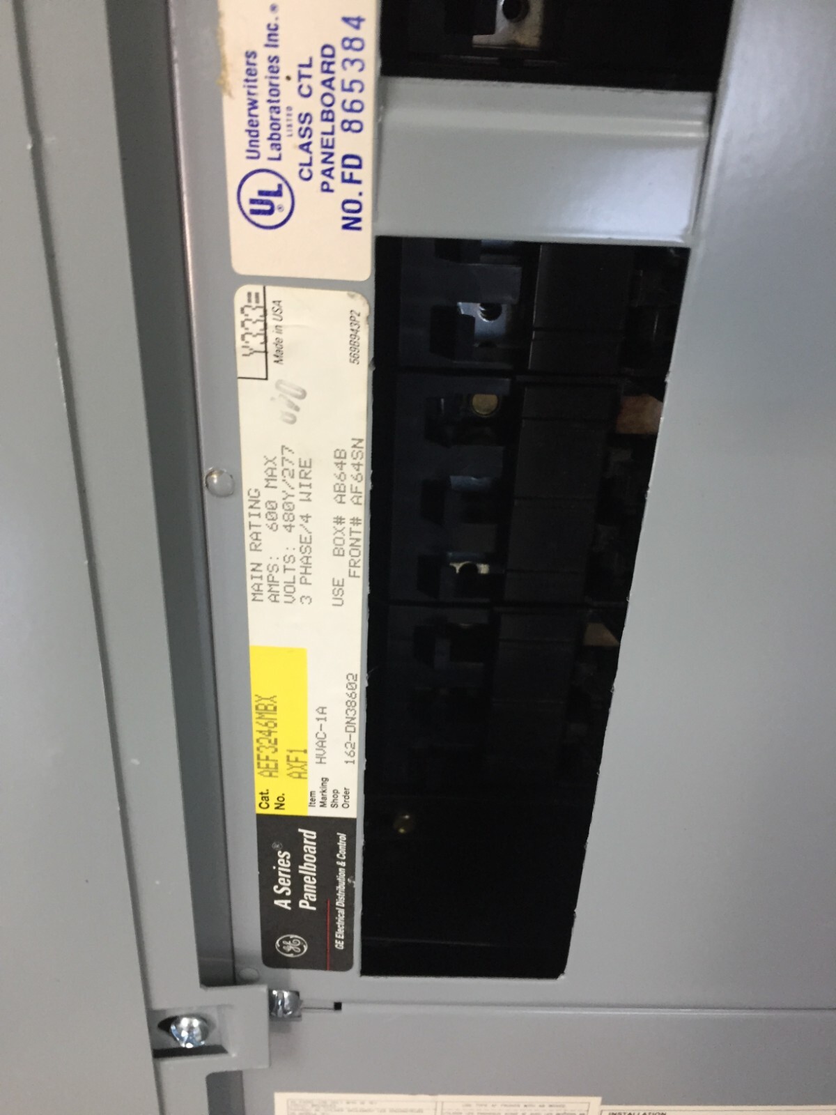 GE 600 AMP 480/277 VOLT 3 PHASE 24 CIRCUIT MAIN LUG FLUSH MOUNT PANEL ...
