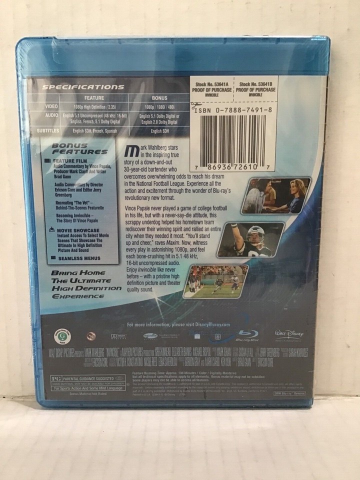 Mark Wahlberg INVINCIBLE Blu-ray 2006 Walt Disney | eBay