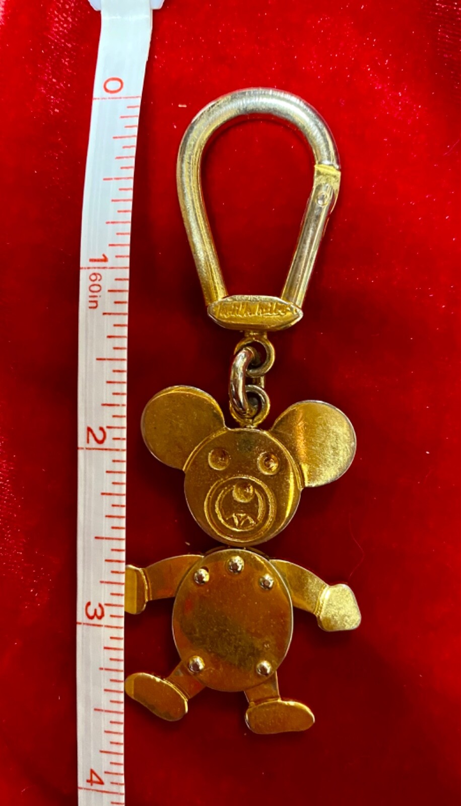 Judith Leiber vintage golden metal teddy bear keychain moveable arms ...