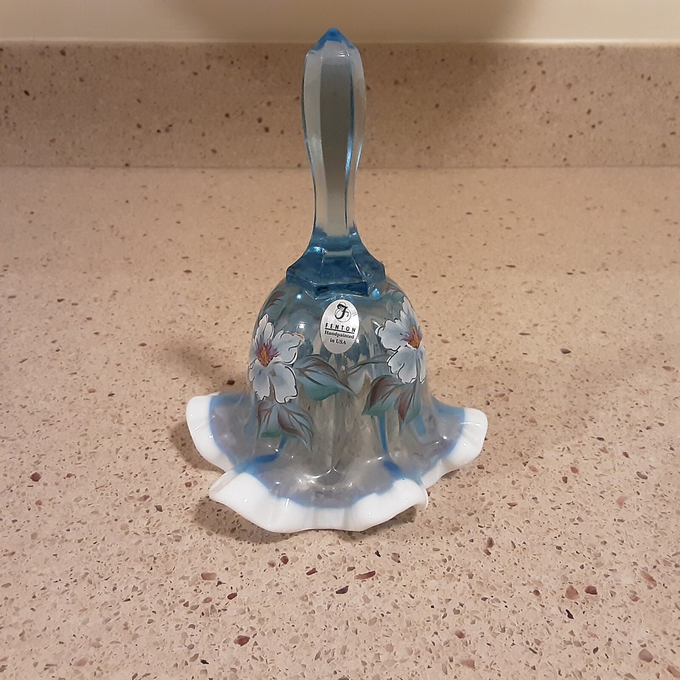 Fenton Art Glass Misty Blue w/ Snow Crest Bell Flowers - SUE JACKSON ...