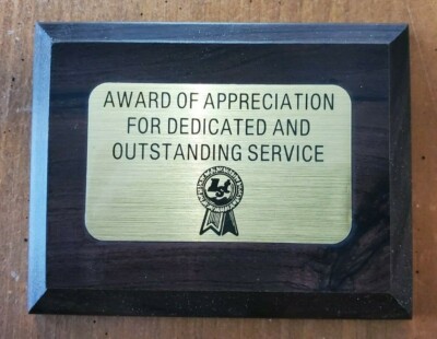 Award Of Appreciation For Dedicated And Outstanding Service Plaque Lot ...