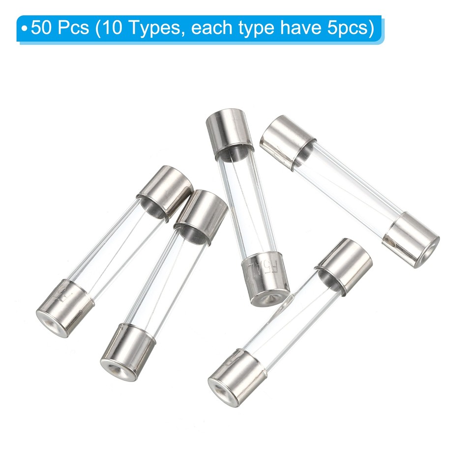50pcs Fast-Blow Quick Blow Glass Fuses Kit 250V 1A 2A 3A 4A 5A 6A 7A 8A ...