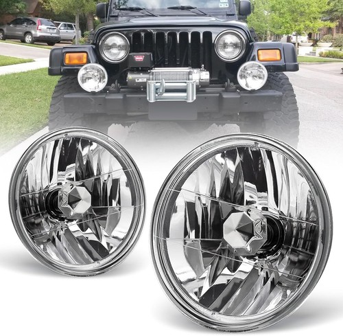 7 INCH UNIVERSAL Round Glass Crystal Clear Headlights DIAMOND WITH H4 ...