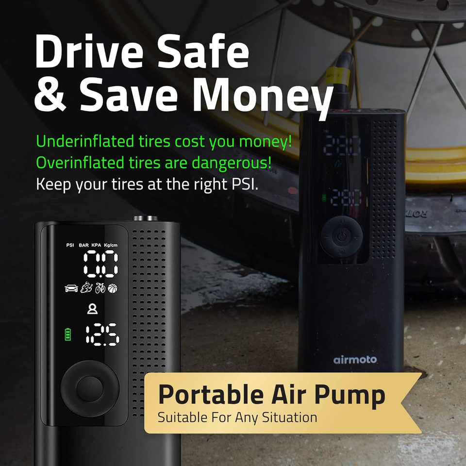 Airmoto Cordless Tire Inflator Bundle with Power Kit, Car Bike Air Pump - NEW | eBay