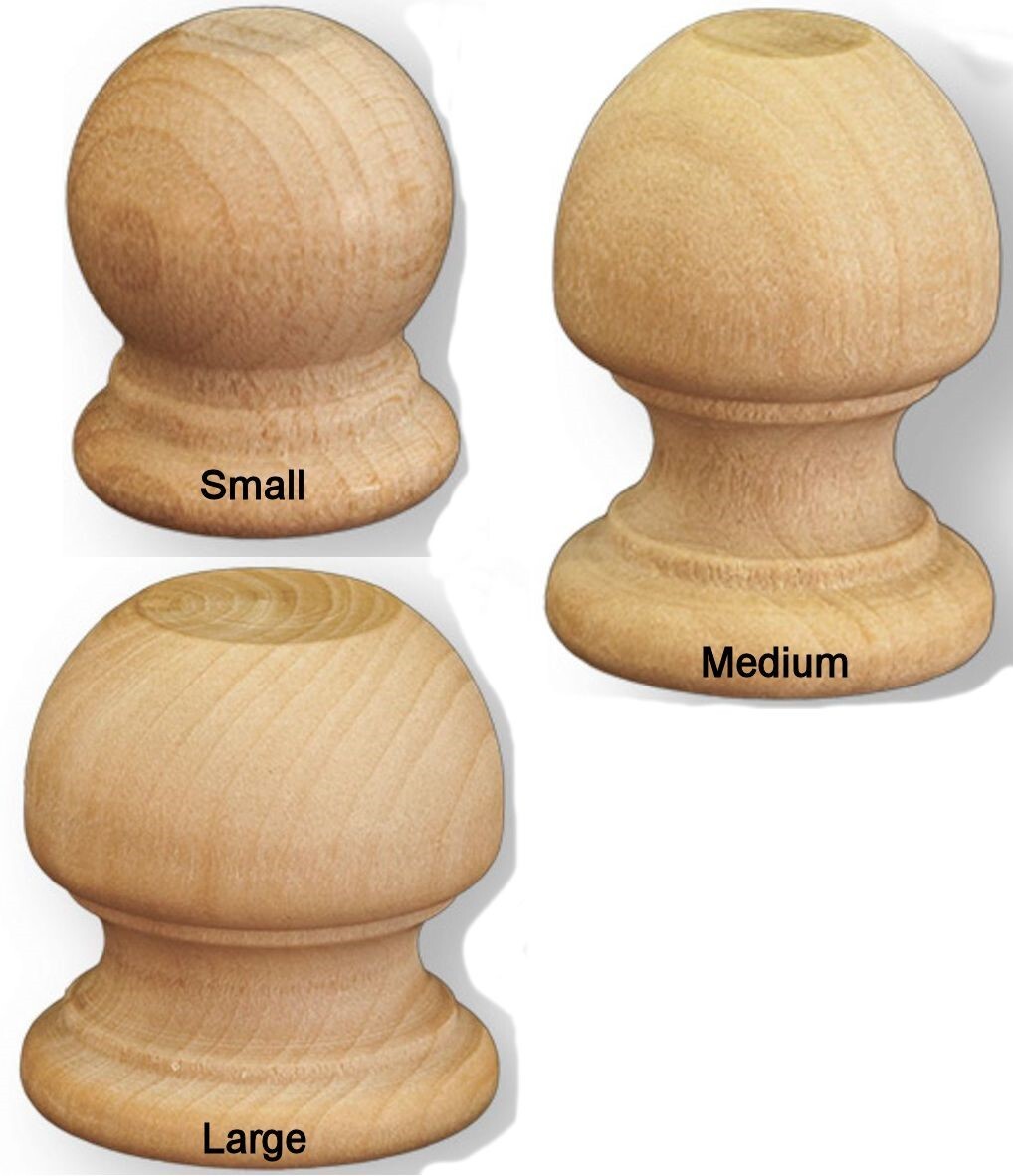 Finial Cap Ends, 3 Sizes of Hardwood Wooden Finial Dowel Cap Ends | eBay