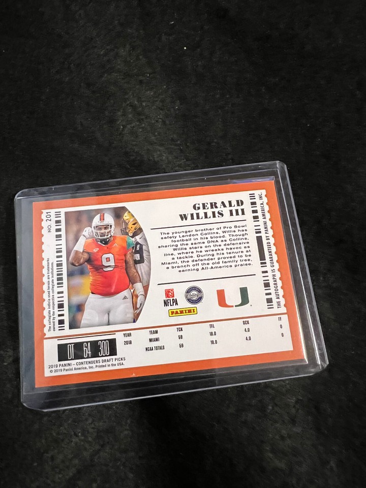 2019 Contenders Draft Pick Rookie Ticket Auto Gerald Willis III #201 Hurricanes | eBay