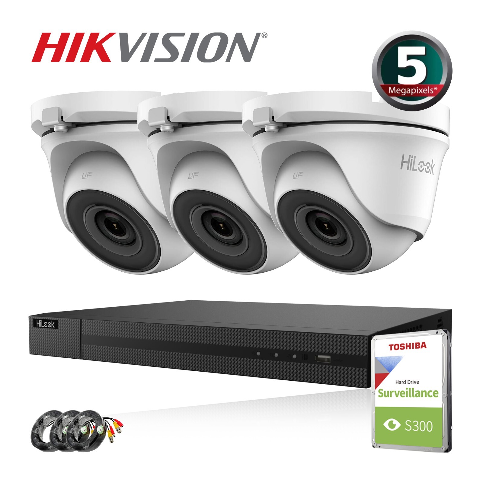 Hikvision Cctv System 5mp Dvr Hd Dome White Camera Home Outdoor Kit