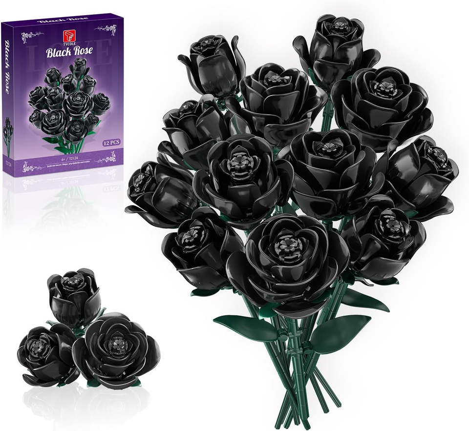 Black Roses Flowers Building Sets, Artificial Bouquet Botanical ...