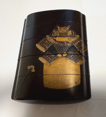 INRO Samurai Helmet Makie Raden Wooden 2.5 in Japanese Antique Ojime ...