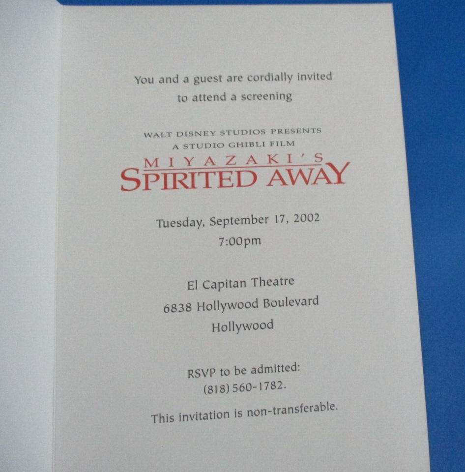 Hayao Miyazaki's SPIRITED AWAY Advance Screening Invitation 2002 Studio ...