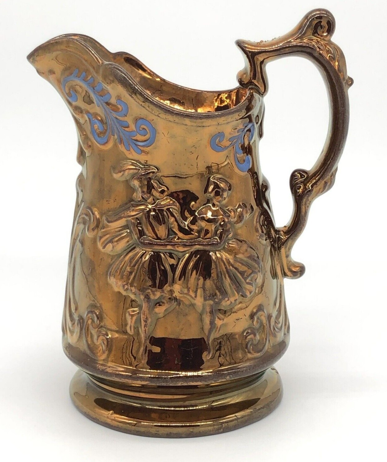 Antique Victorian Copper Luster Lusterware & Blue Enamel Pitcher ...