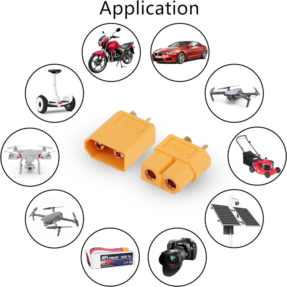 XT60 Bullet Connectors Gold Plated RC Lipo DIY Plug Power Battery XT-60 ...