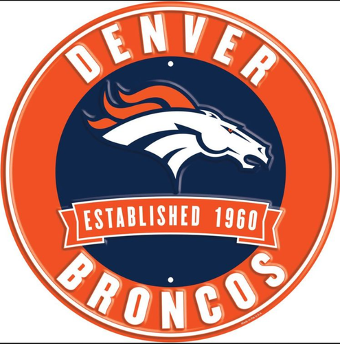 Denver Broncos Embossed 12inch Round NFL Sign Man Cave Sports Fan Wall ...