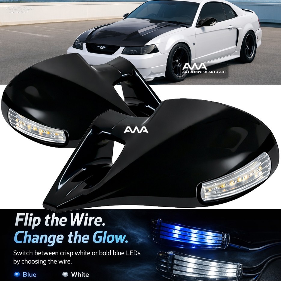 For 99-04 Ford Mustang M-3 Style Gloss Black LED Manual Side Mirrors ...