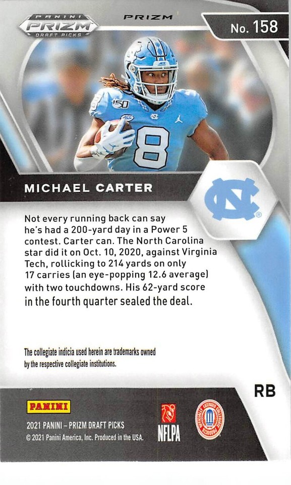 2021 PANINI PRIZM DRAFT PICKS MICHAEL CARTER BASE #158 RC bb15 | eBay
