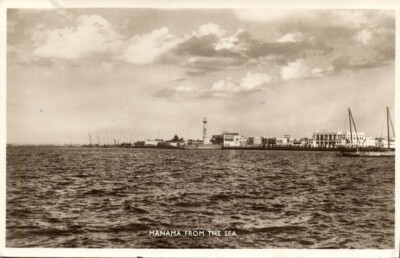 bahrain, MANAMA المنامة, Panorama from the Sea, Lighthouse (1930s) RPPC ...
