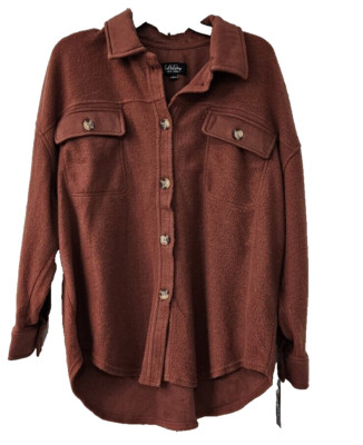 Coffee Shop Cozy, Fleece, L/S Button Down Rust Womens shacket Size ...