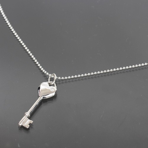 Tiffany & Key Heart Diamond Necklace Ag925 silver 925 Ball Chain E0781 ...