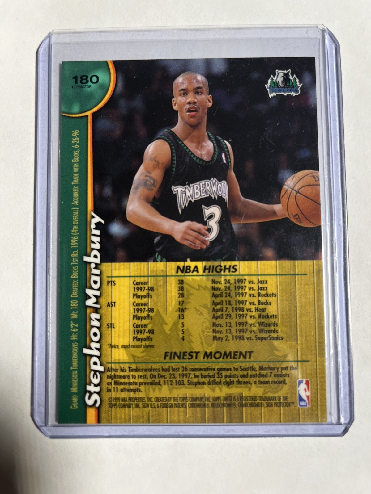 1998 Stephon Marbury Finest Refractor w/peel | eBay