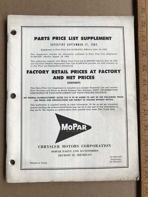 VTG Mopar Price List Revisions, September 17, 1962, Chrysler Motors | eBay