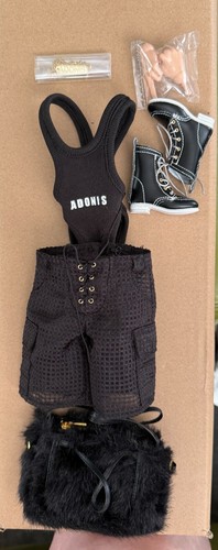 ADONIS FITNESS DAY:OUTFIT 'FAUX FUR' BAG, CLOTHING, BOOTS, TAG, NO DOLL ...