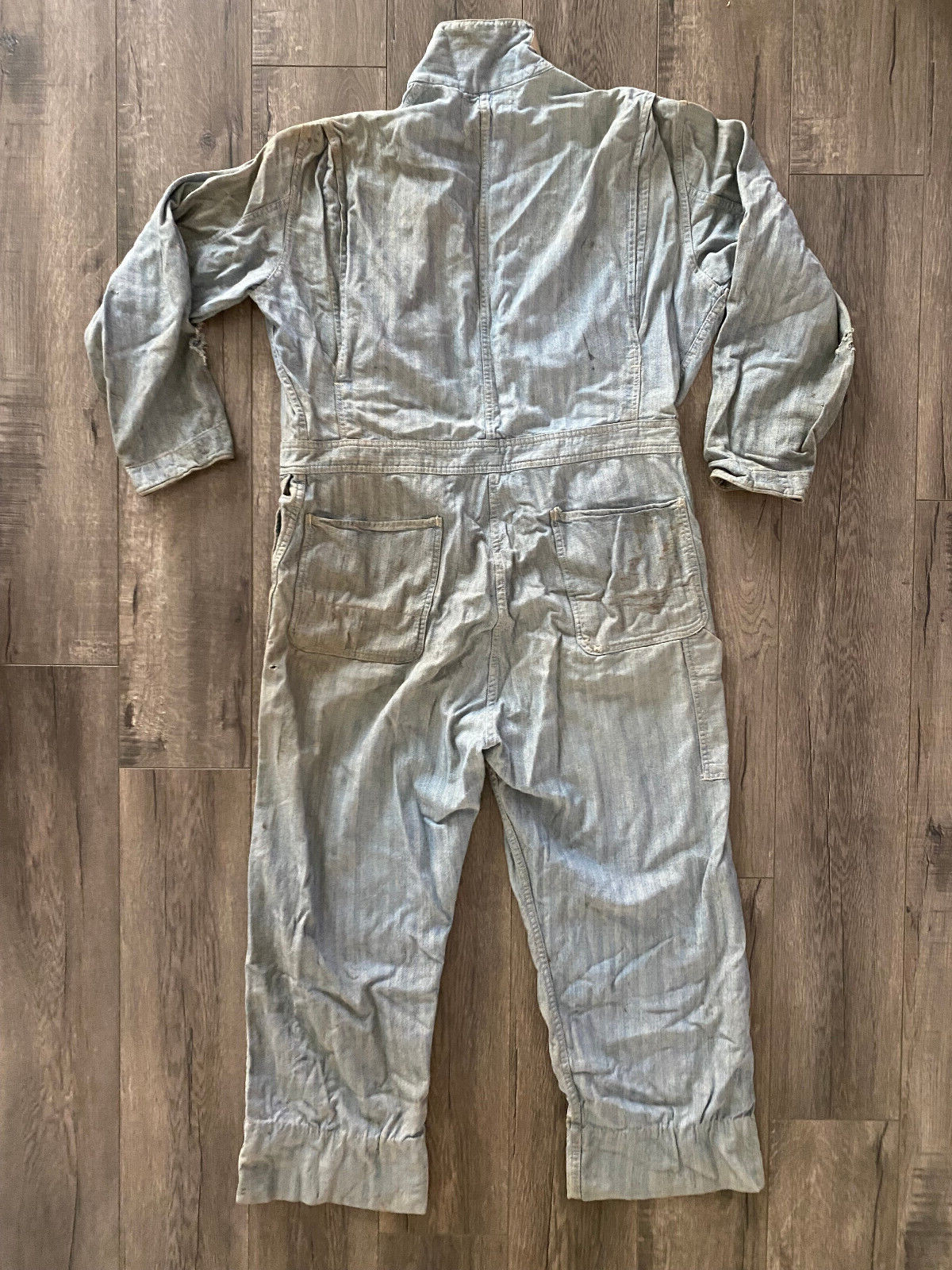 Vintage Work Overall Coverall Uniform Striped Denim A… - Gem