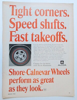 1966 Vintage Print Ad Red Line Wheels Alcoa Aluminum Shore Calnevar ...