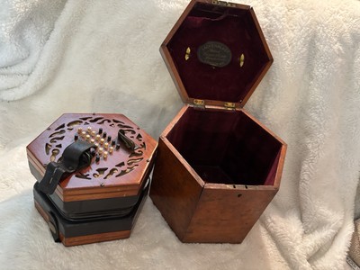 LACHENAL 48 Button English CONCERTINA w LEATHER and WOOD CASE Antique ...