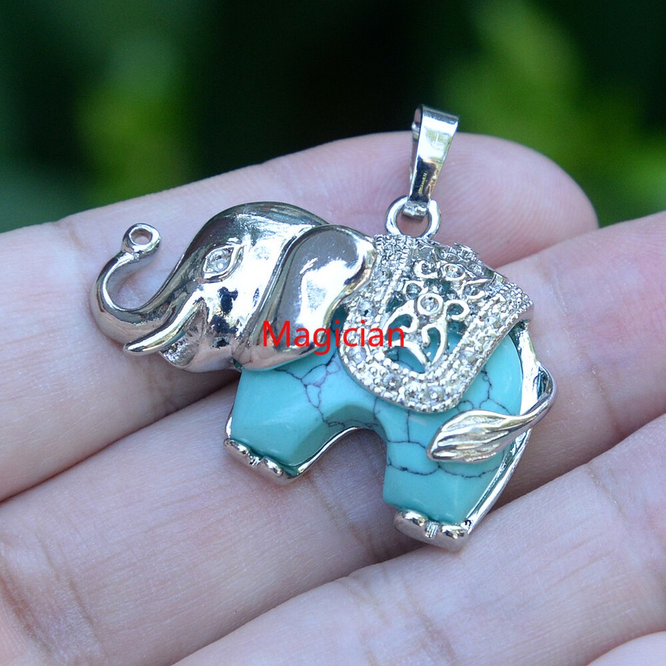 Natural Gemstone Crystal Elephant Chakra Pendant Charms Reiki Healing ...