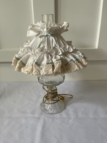 Vintage Glass Lamp with Ruffled Shade white/green | eBay