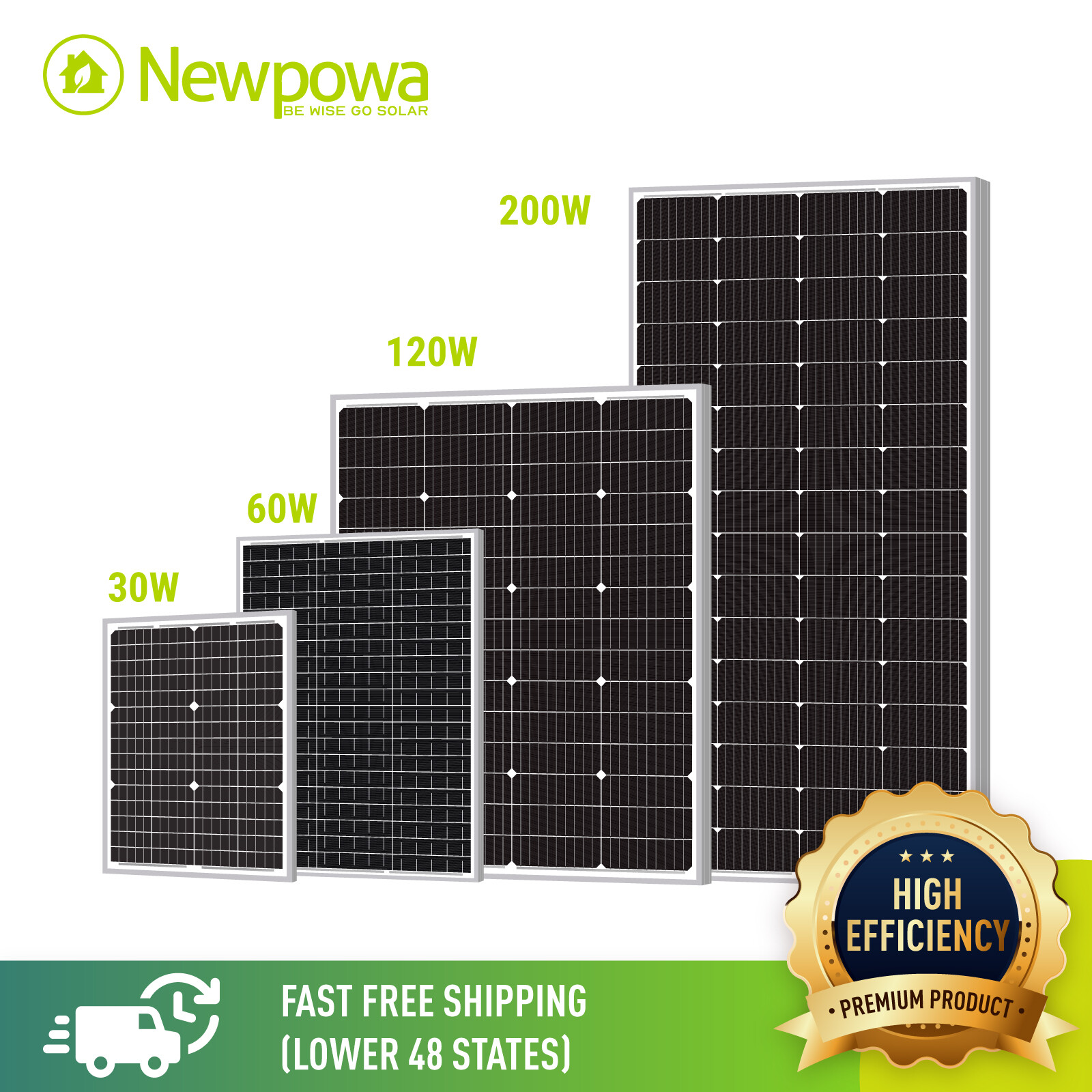 Newpowa 24V Series Solar Panel 30-200W High Efficiency Monocrystalline ...