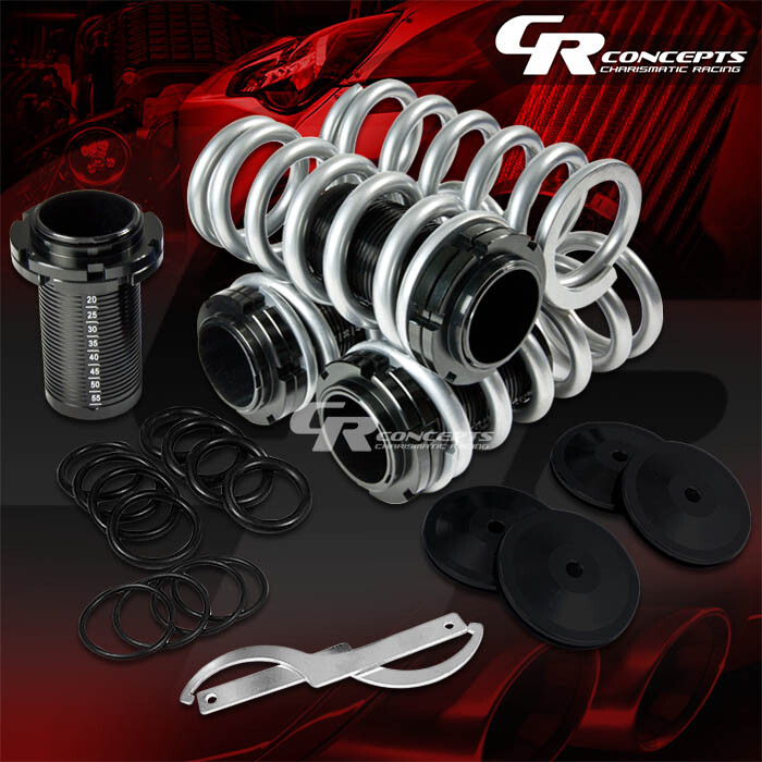 ADJUSTABLE 0-3" LOWERING COILOVER SILVER COIL SPRING BLACK SCALE PERCH ...
