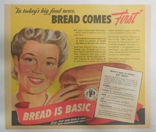 World War 2 Bread Is Basic Ad: Bread Comes First ! 1940's Size: 8.5 x ...