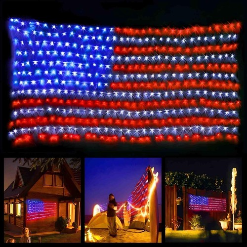 American Flag Lights with 420 LED String Lights,Waterproof Led Flag Net ...