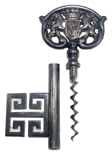 Midcentury silver-plated, very stylish key-corkscrew in skeleton key ...