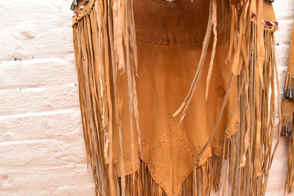 Antique Native American Apache Indian beaded Leather Hide Dance Dress W ...